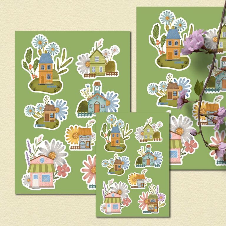 Cute floral house sticker pack - MasterBundles