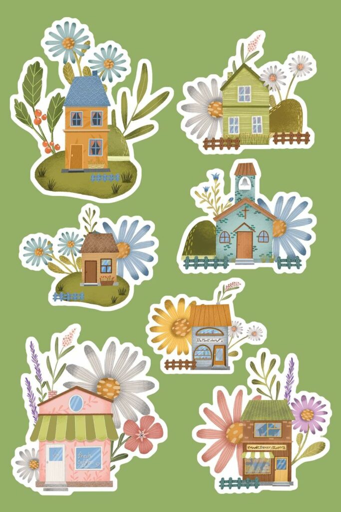 Cute floral house sticker pack - MasterBundles