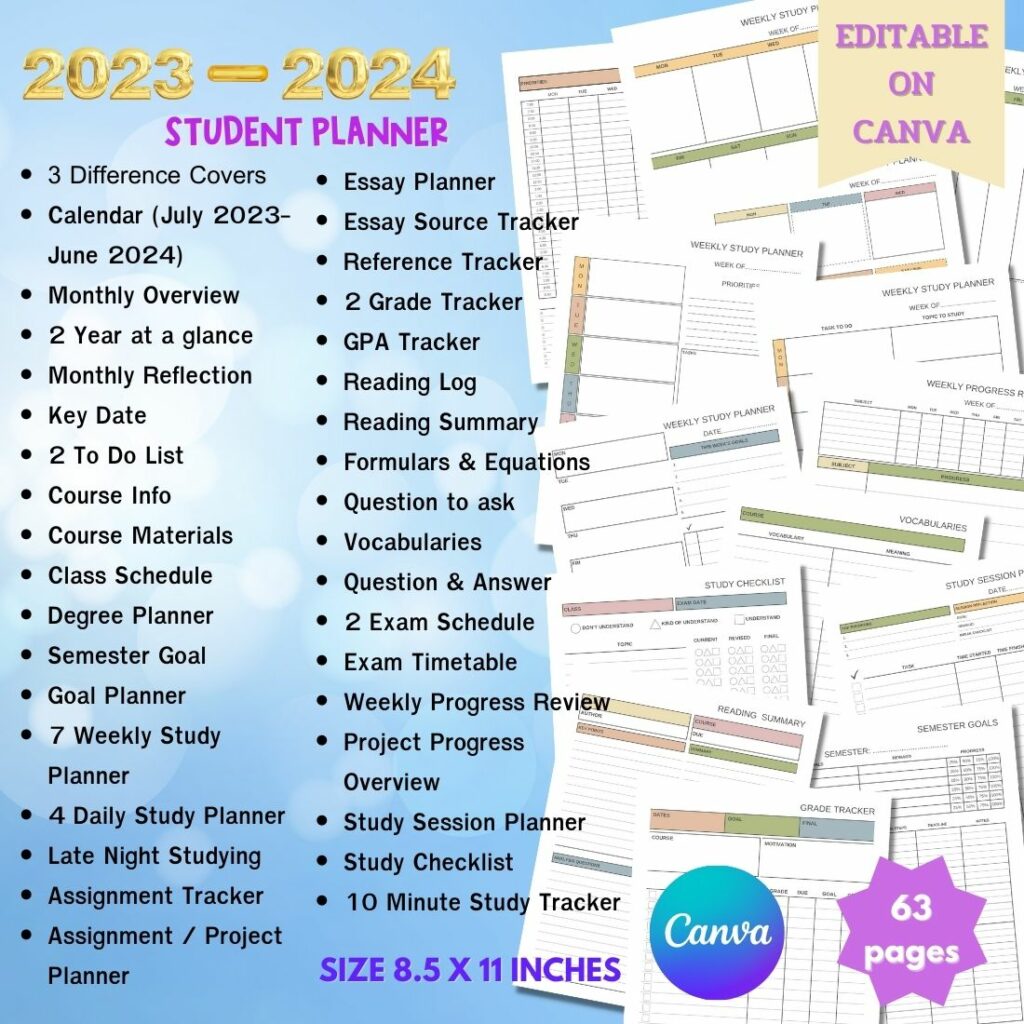 2023-2024 Student Planner - Canva Template - MasterBundles