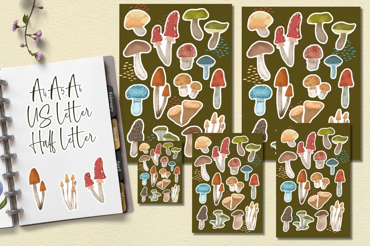 Forest mushroom sticker pack - MasterBundles