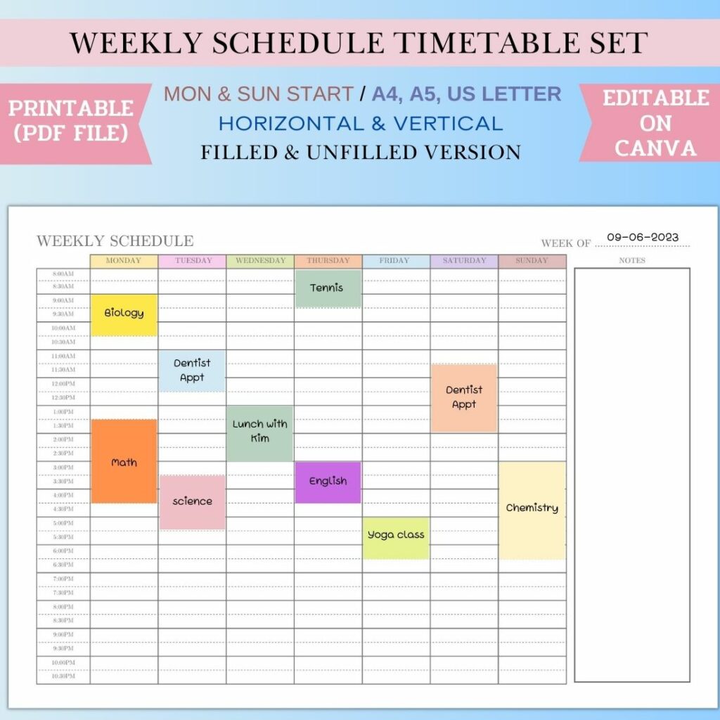 Minimalist Weekly Schedule - MasterBundles