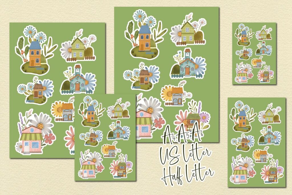 Cute floral house sticker pack - MasterBundles