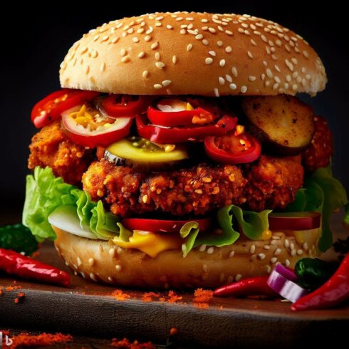 Inferno Delight: The Spicy Crispy Hot Burger" - MasterBundles