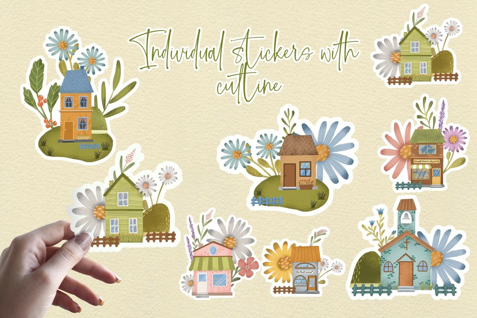 Cute floral house sticker pack - MasterBundles