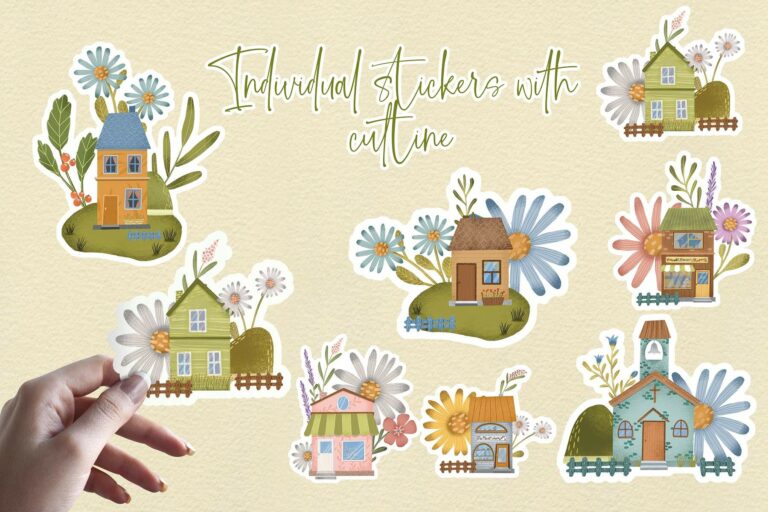 Cute floral house sticker pack - MasterBundles