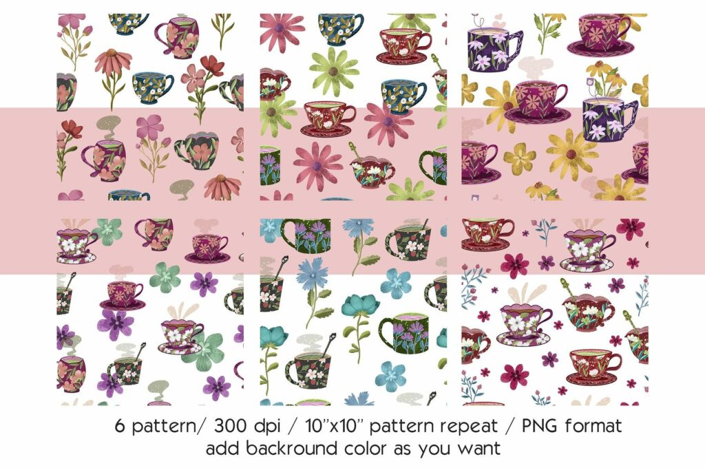 Teacup digital papers - MasterBundles