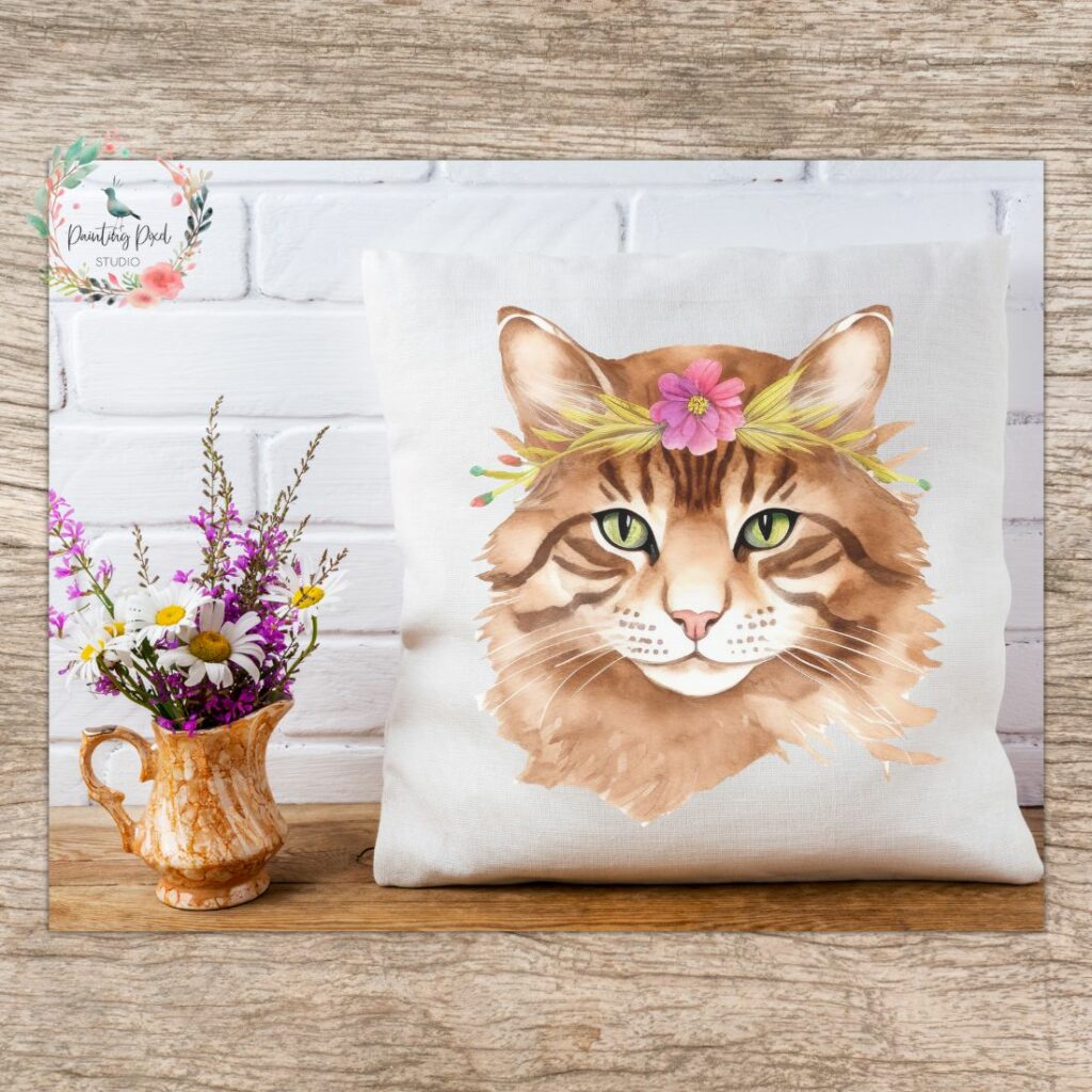 18 Boho Style Feather Cats PNG, Watercolor Clipart, Boho Cats ...