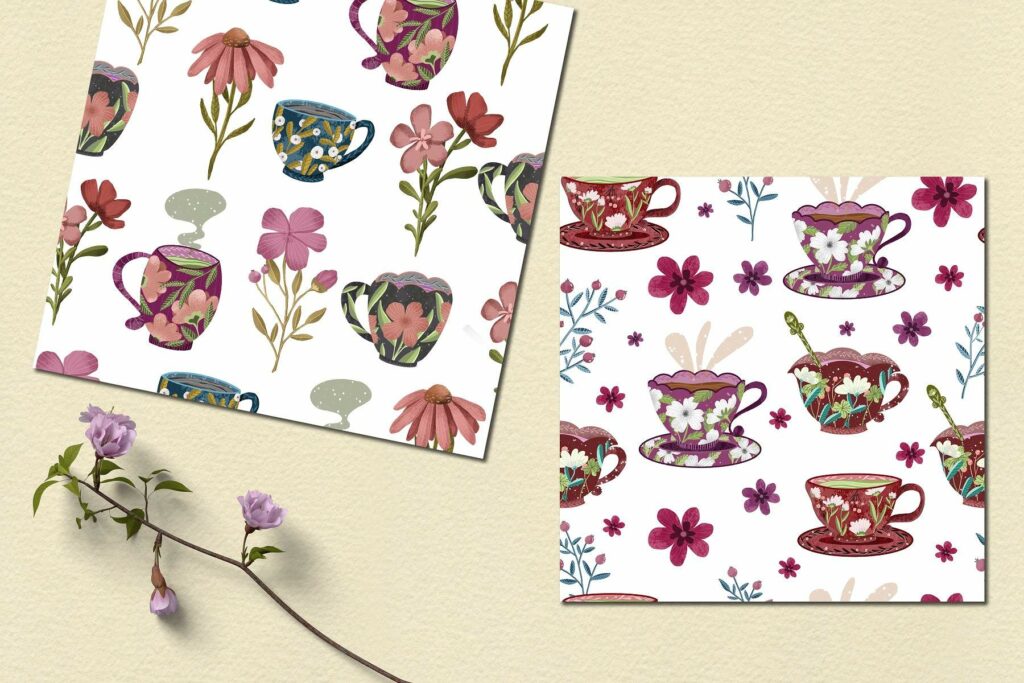 Teacup digital papers - MasterBundles
