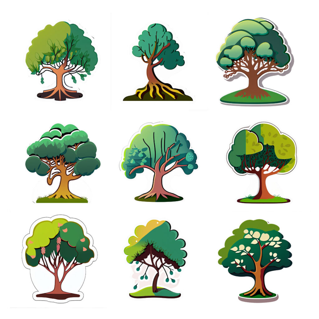 16pcs Tree Sticker Set Design and Illustration - MasterBundles