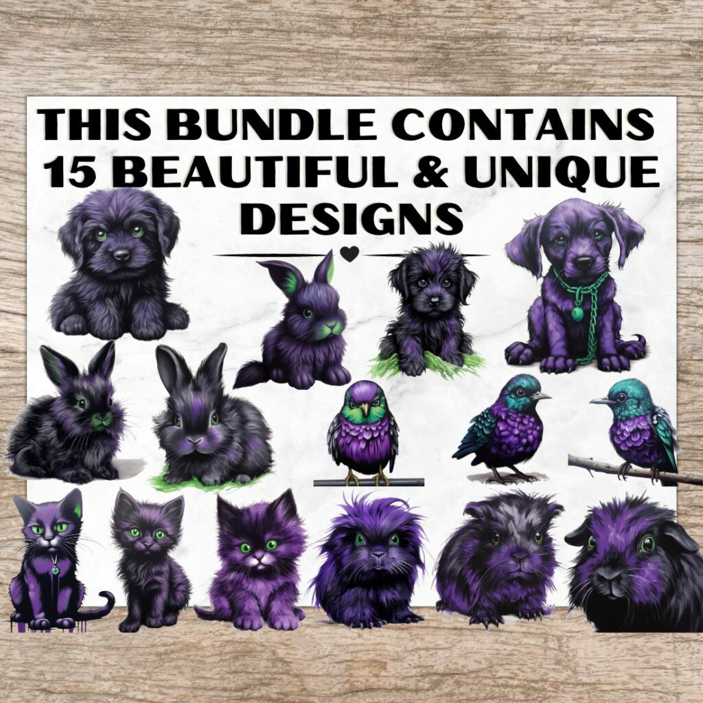 15 Cute Pets PNG, Pets Watercolor Clipart, Black Purple Green Pets ...