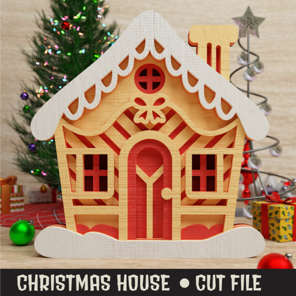 Cute Christmas House 3D SVG Multilayered - MasterBundles