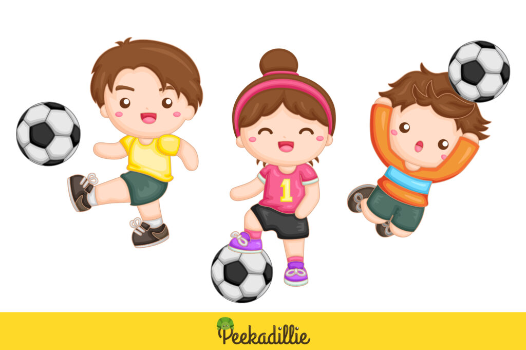 Happy Kids Playing Sport Soccer Ball Time Football Activity Outdoor ...