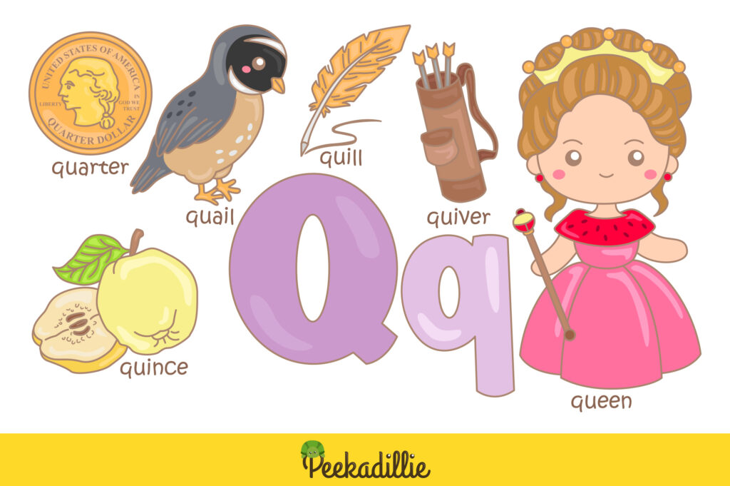 Alphabet Q For Vocabulary School Lesson Queen Quail Quit Queque Quartz ...
