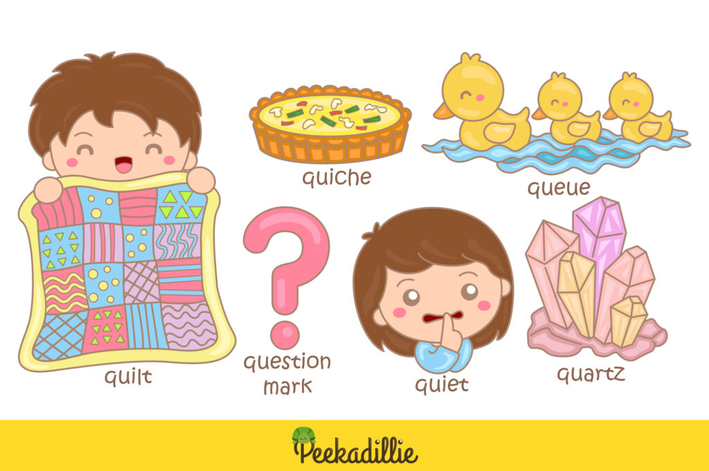 Alphabet Q For Vocabulary School Lesson Queen Quail Quit Queque Quartz ...