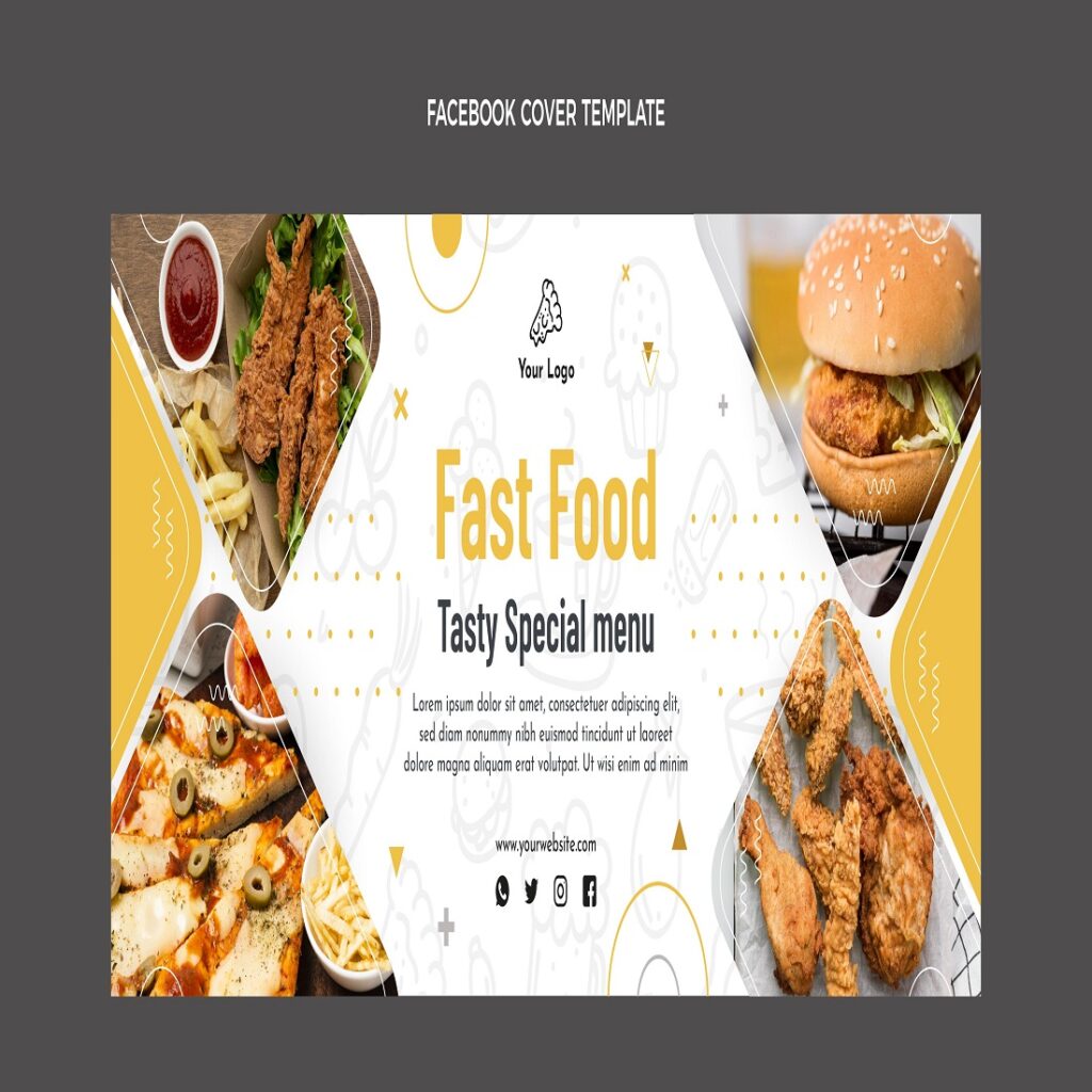 Flat design food Facebook cover - MasterBundles