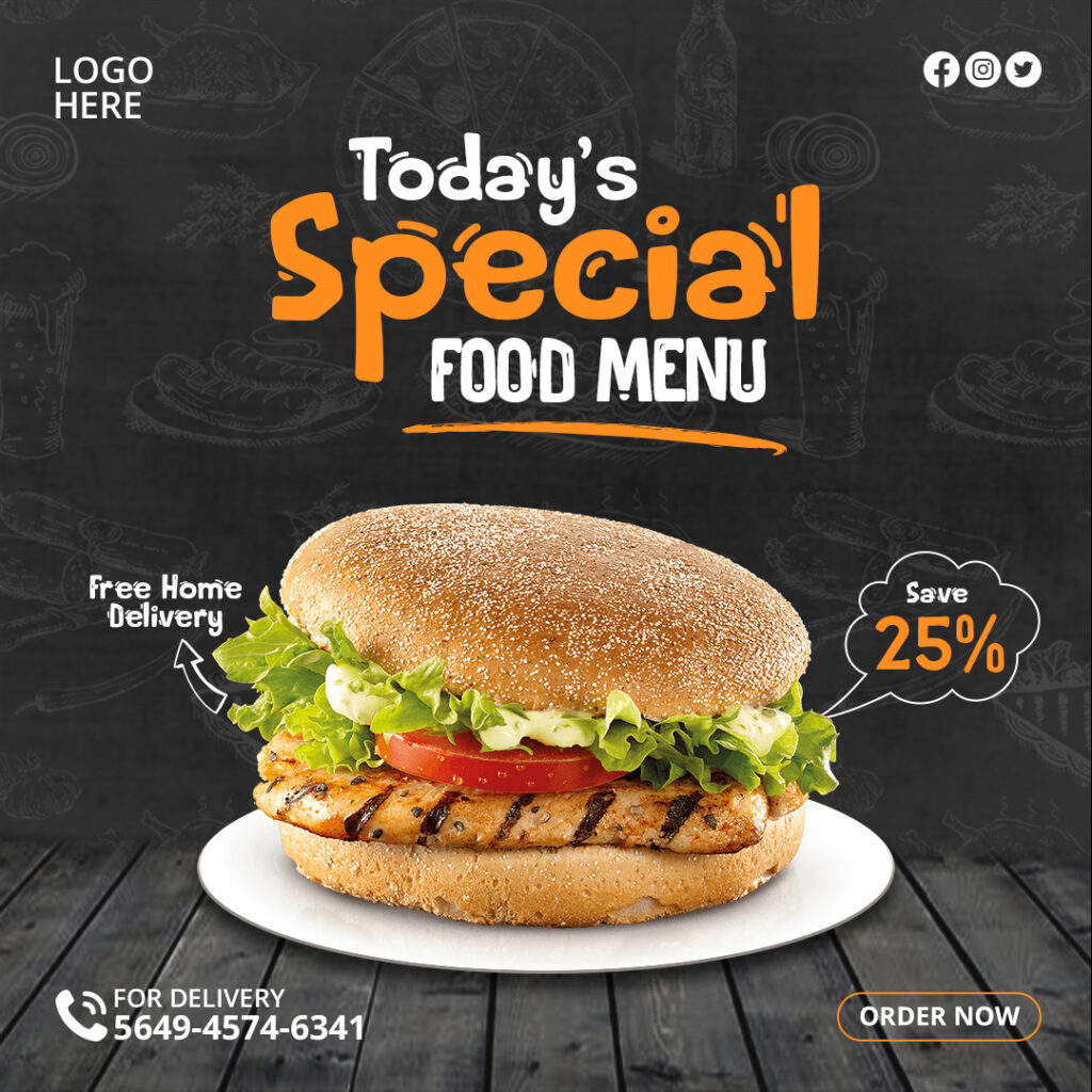 4 Food Menu Restaurant Social Media Banner Templates - MasterBundles