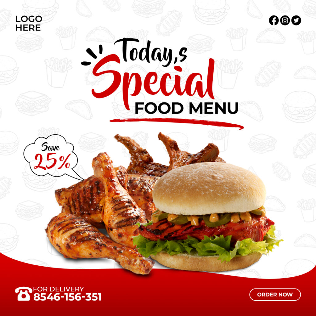 4 Food Menu Restaurant Social Media Banner Templates - MasterBundles