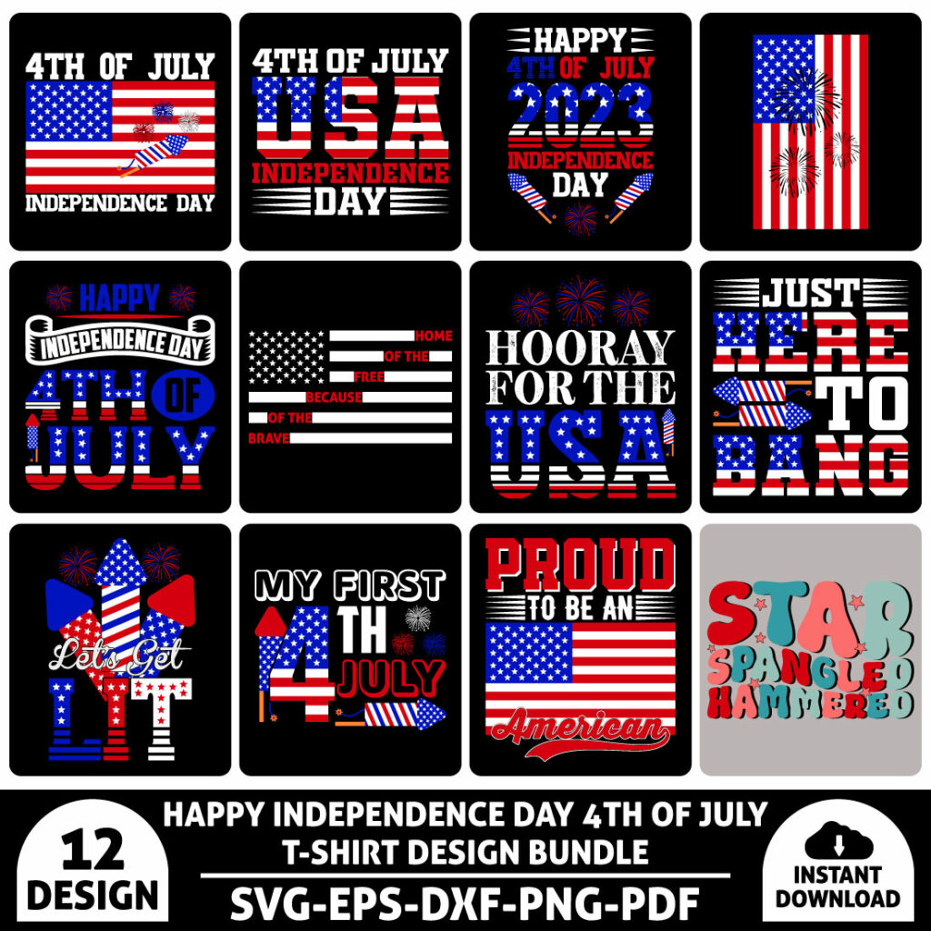 Happy Independence Day 4th Of July T-shirt Design Bundle - MasterBundles