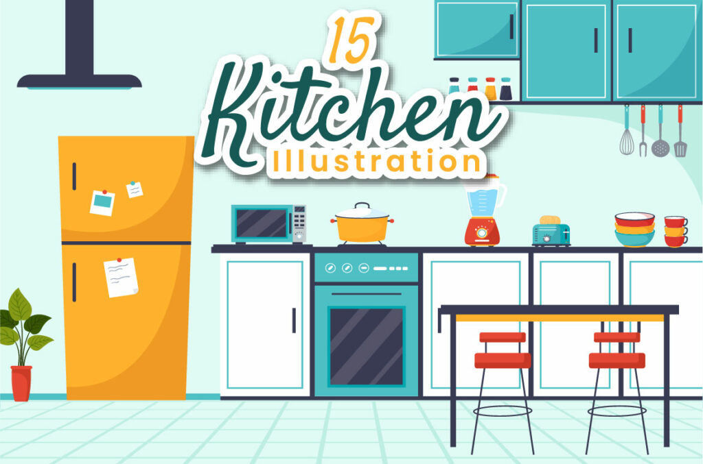 15 Kitchen Architecture Illustration - MasterBundles