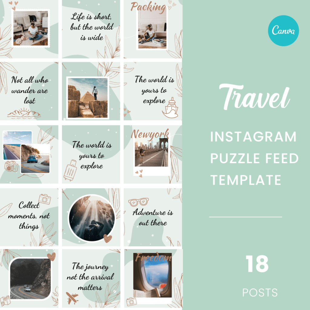 Travel Instagram Puzzle Feed Canva Template - 18 Instagram Posts ...