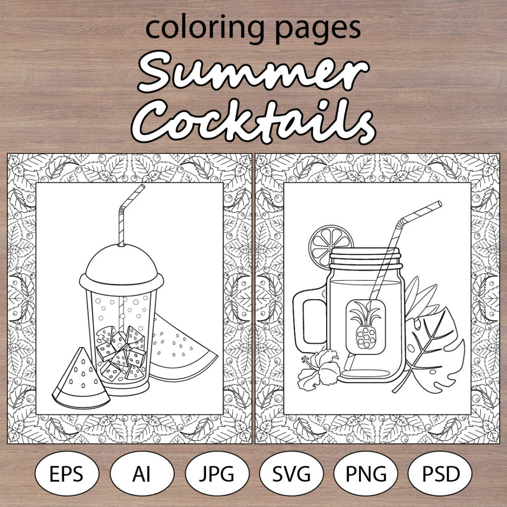 Summer Cocktails - 5 coloring pages - MasterBundles