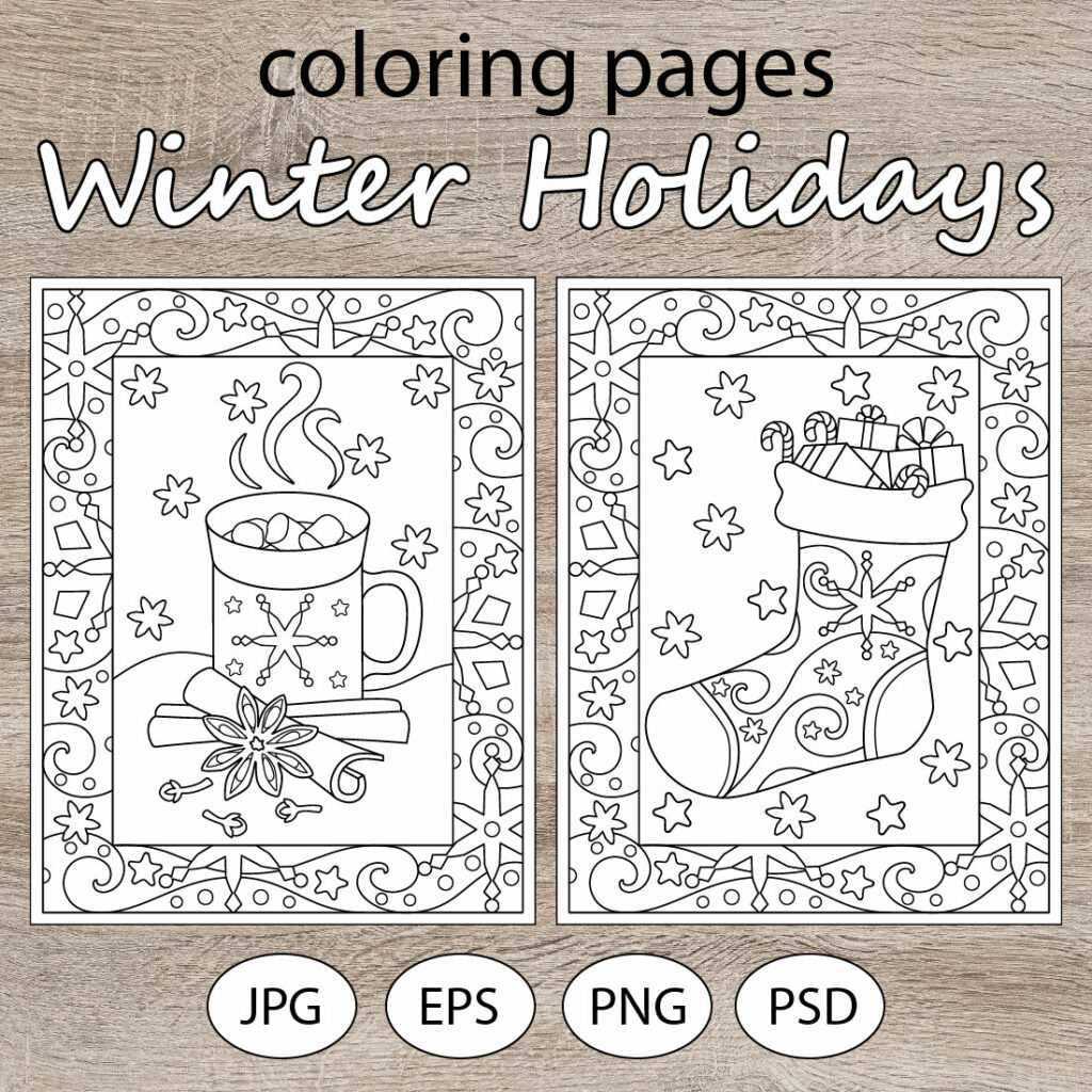 Winter Holidays - 5 coloring pages. - MasterBundles
