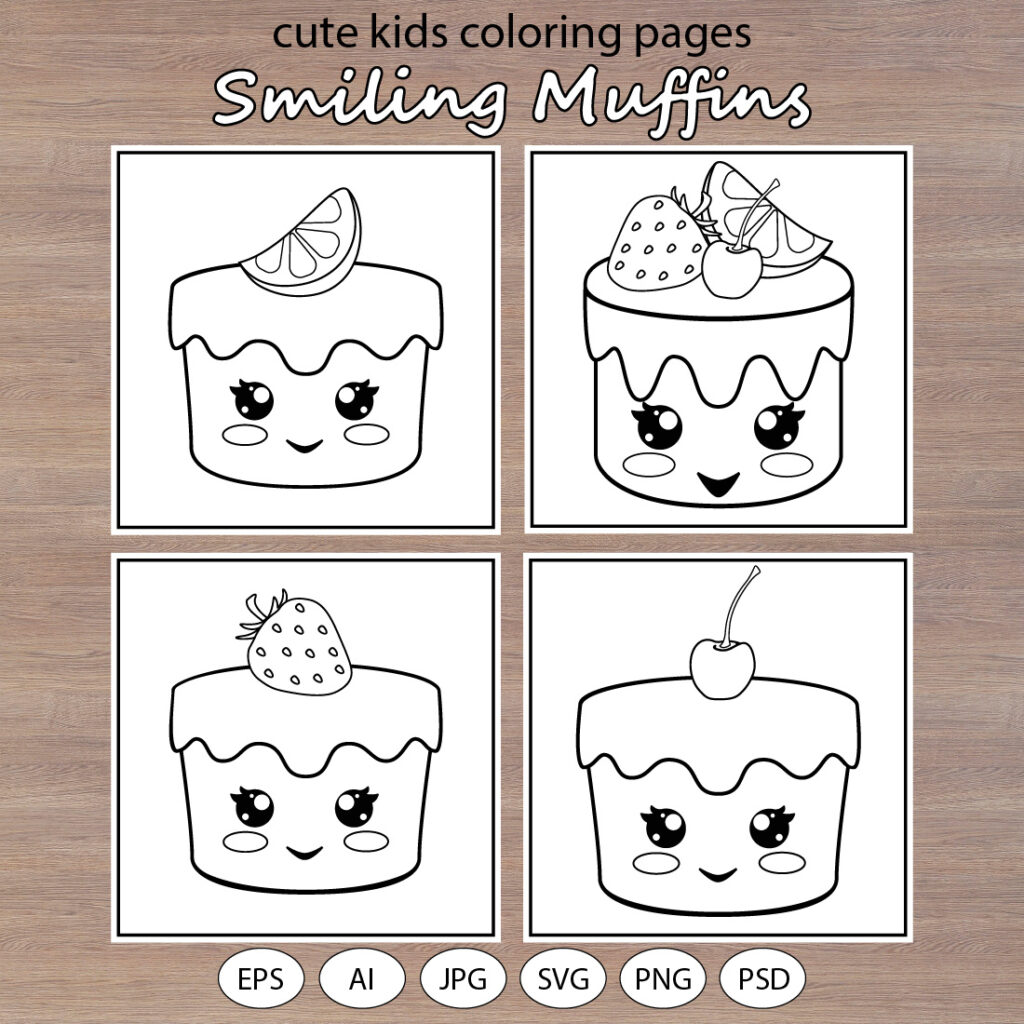 Cute Smiling Muffins - Coloring Pages - MasterBundles