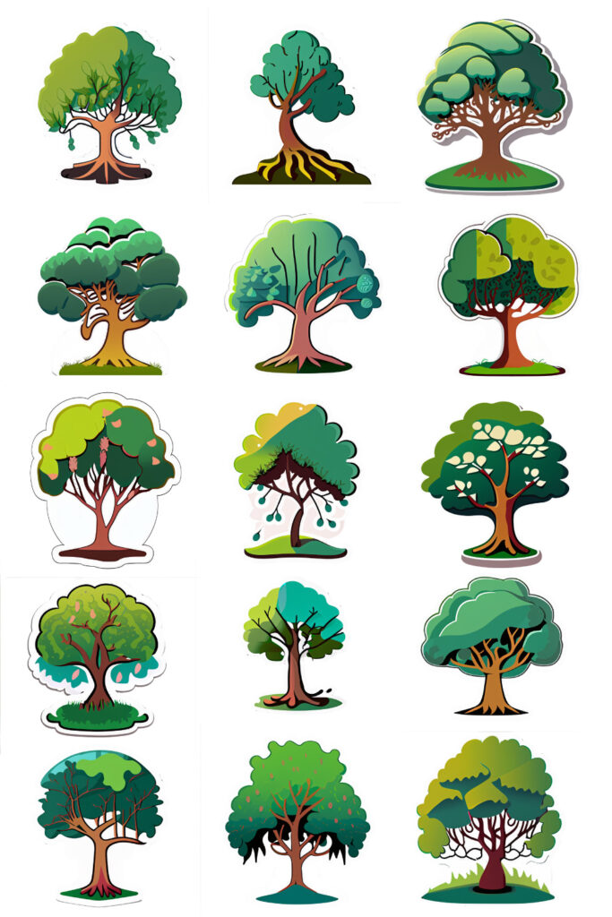 16pcs Tree Sticker Set Design and Illustration - MasterBundles