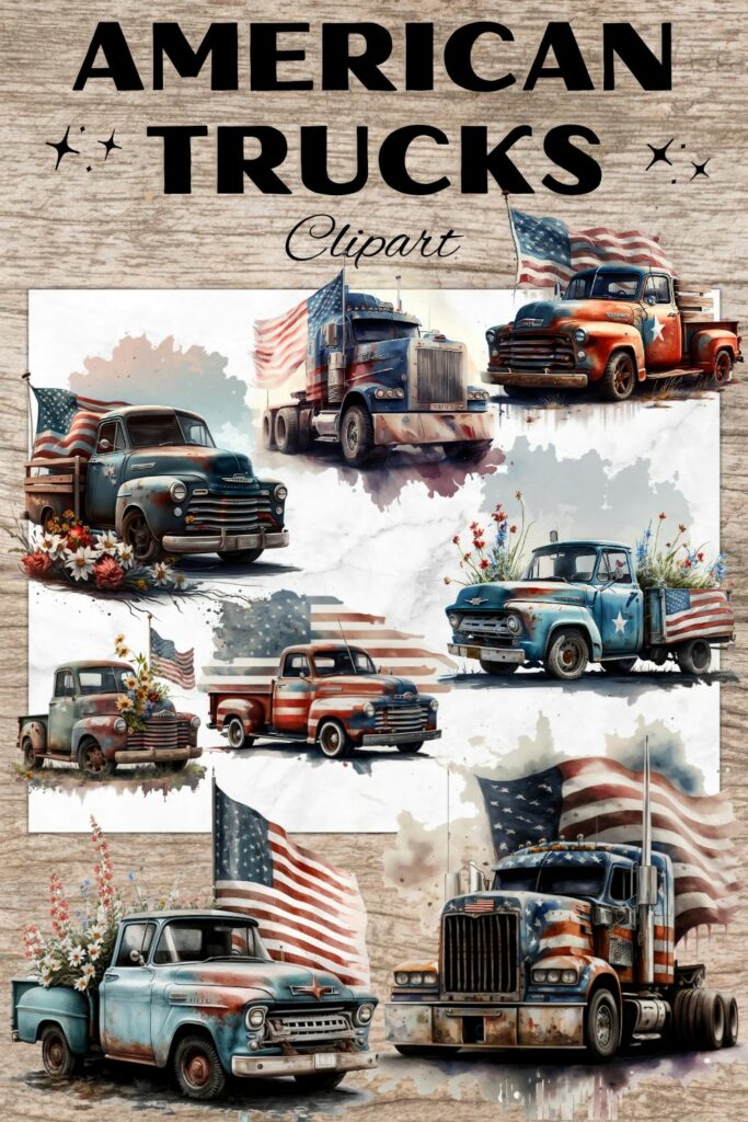 11 American 4th of July Truck PNG, American Trucks Watercolor Clipart ...