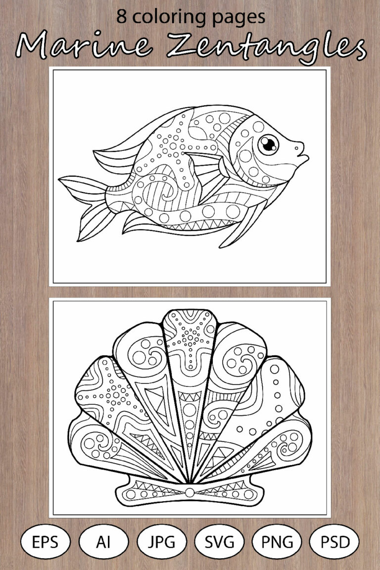 Marine Zentangles 8 coloring pages - MasterBundles