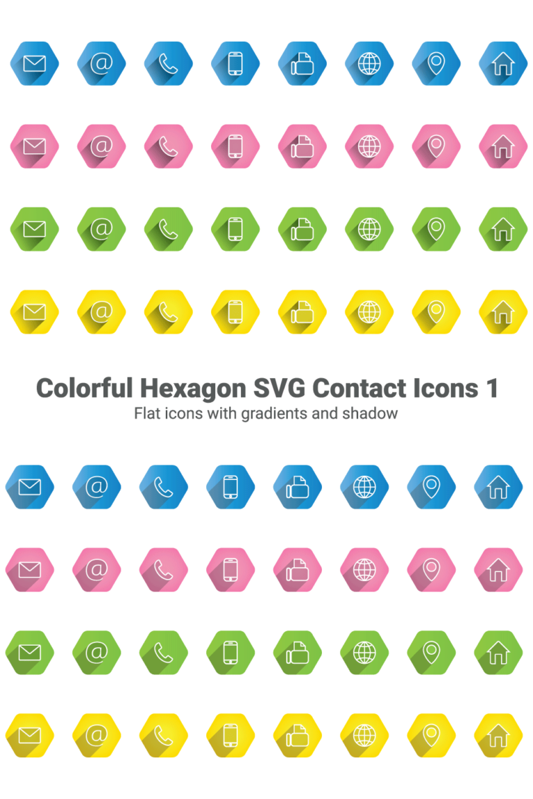 Colorful hexagon SVG contact icons 1
