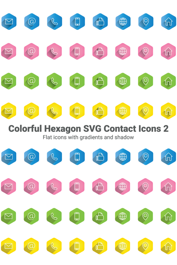 Colorful hexagon SVG contact icons 2