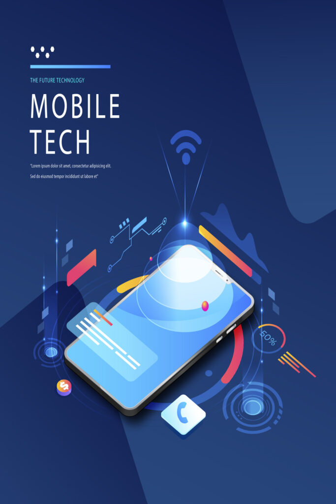 Gradient smartphone isometric technology background - MasterBundles