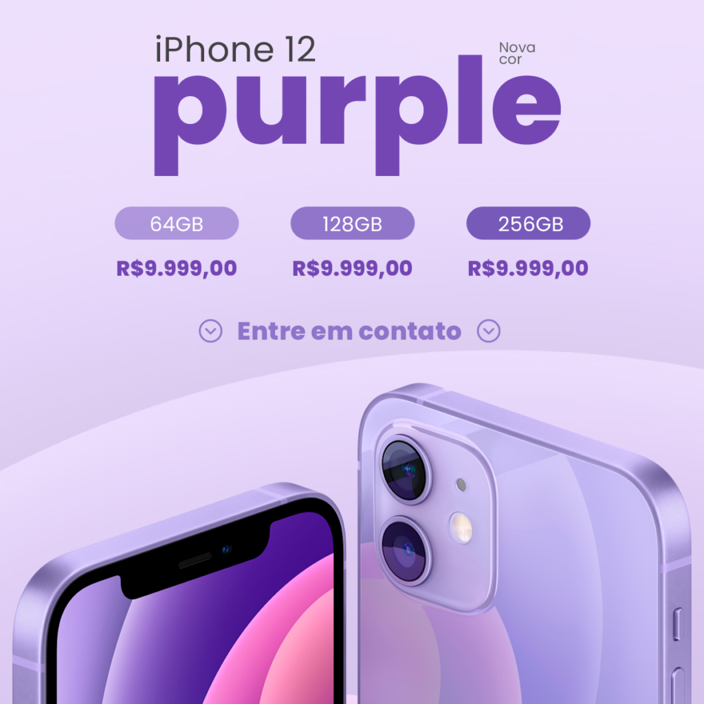 iPhone 12 Purple PSD File Social Media Post Design Template - MasterBundles