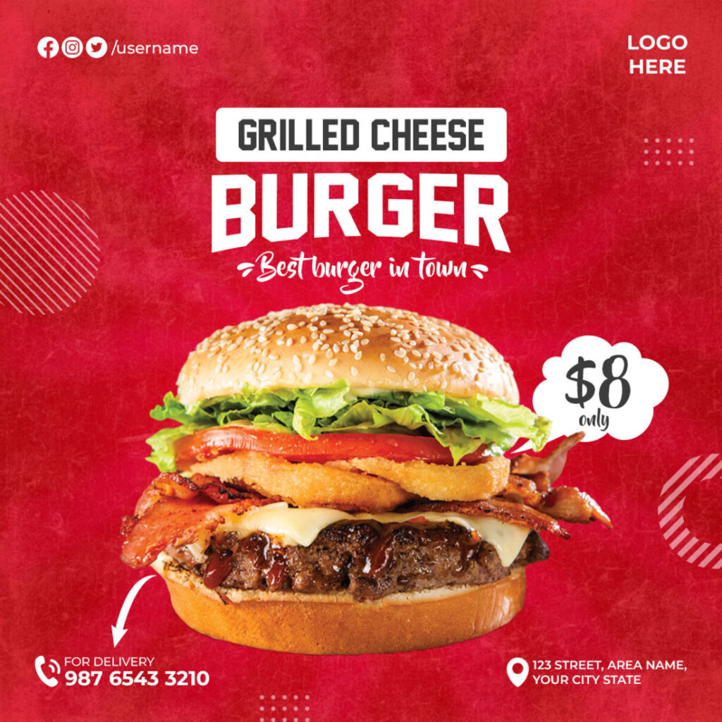 4 Cheese Burger Restaurant Social Media Banner Templates - MasterBundles