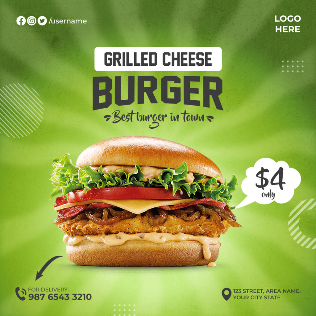 4 Cheese Burger Restaurant Social Media Banner Templates - MasterBundles