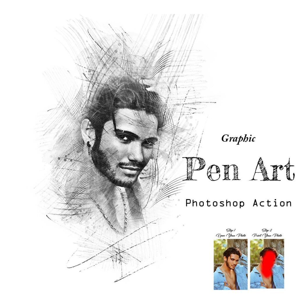 Graphic Pen Art Photoshop Action - MasterBundles