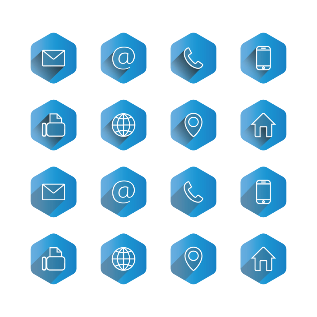 Colorful hexagon SVG contact icons 2