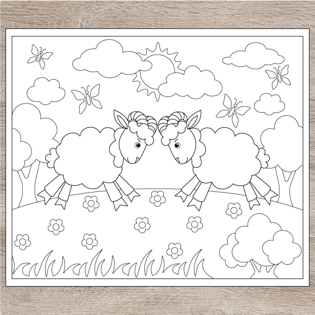 Cute Sheep in the pasture - coloring book for children - MasterBundles