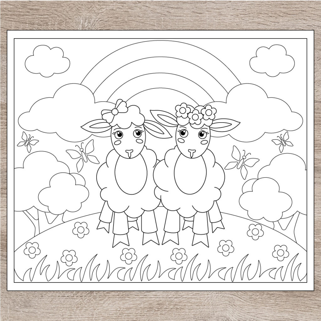 Cute Sheep in the pasture - coloring book for children - MasterBundles