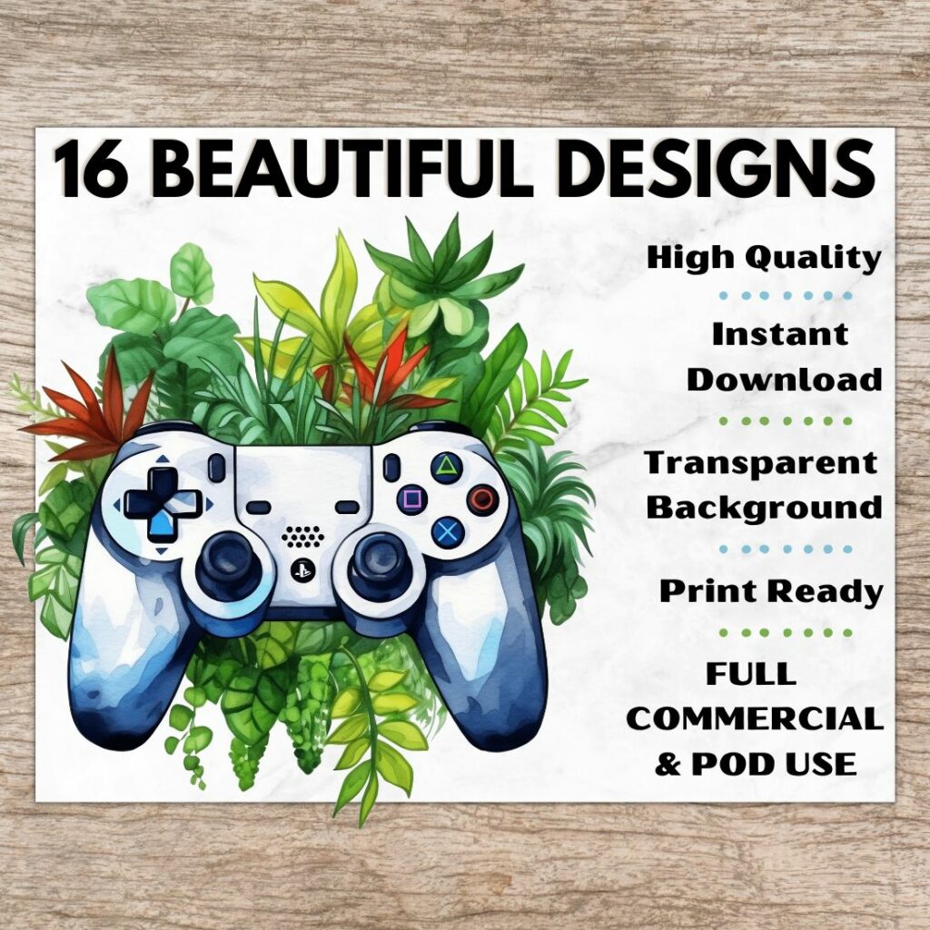 16 Floral Gaming Controller PNG, Gaming Watercolor Clipart, Transparent ...