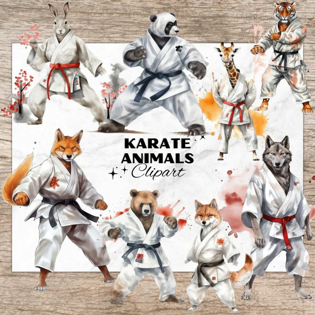 14 Karate Animal PNG, Animals Watercolor Clipart, Animals in Karate ...