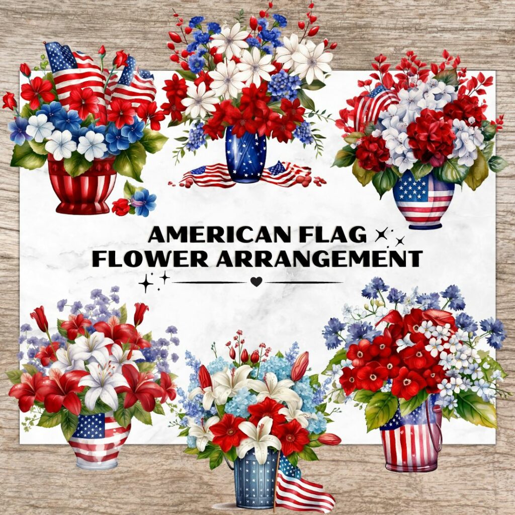 8 American Flag 4th July Flower Arrangement PNG, Watercolor Clipart ...