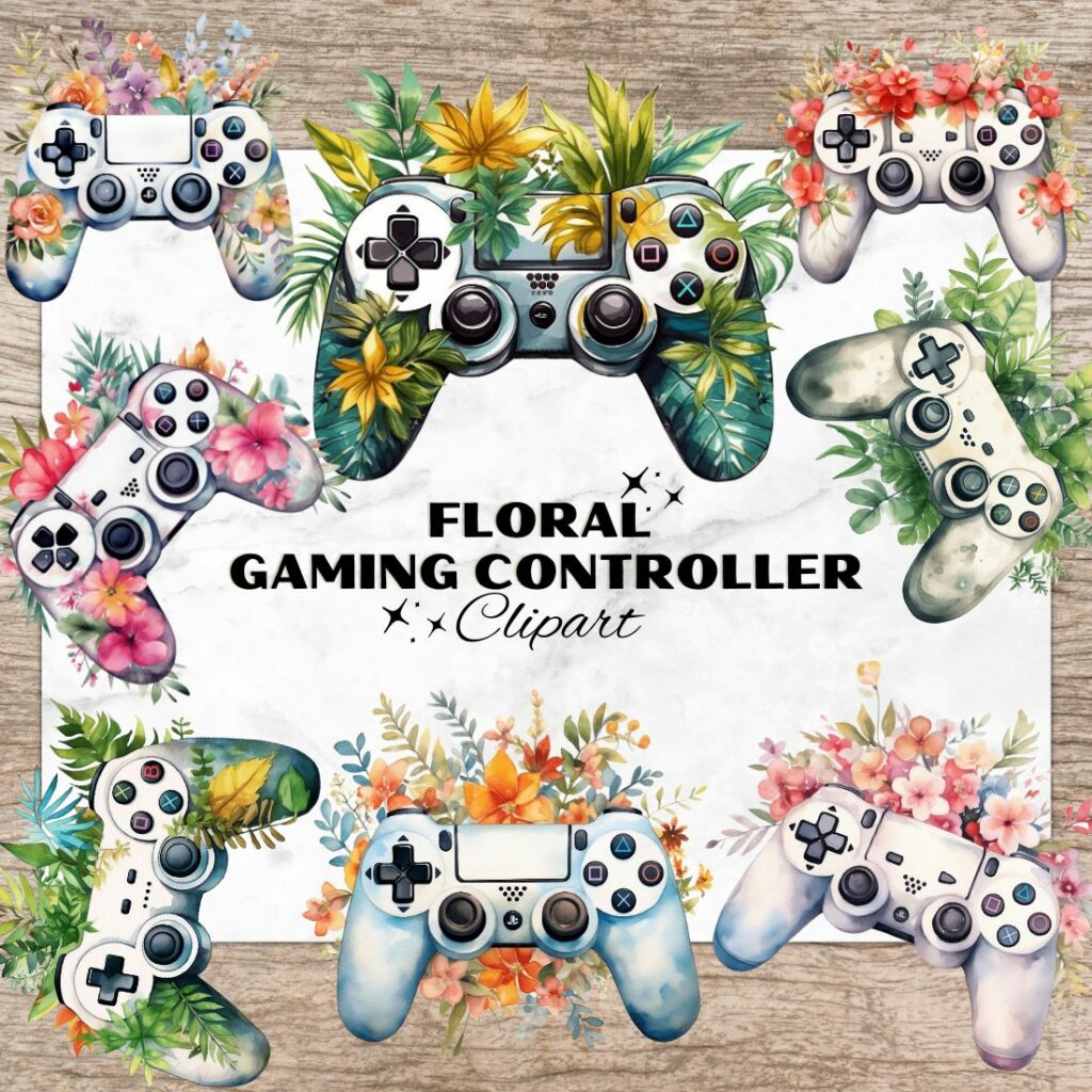 16 Floral Gaming Controller PNG, Gaming Watercolor Clipart, Transparent ...