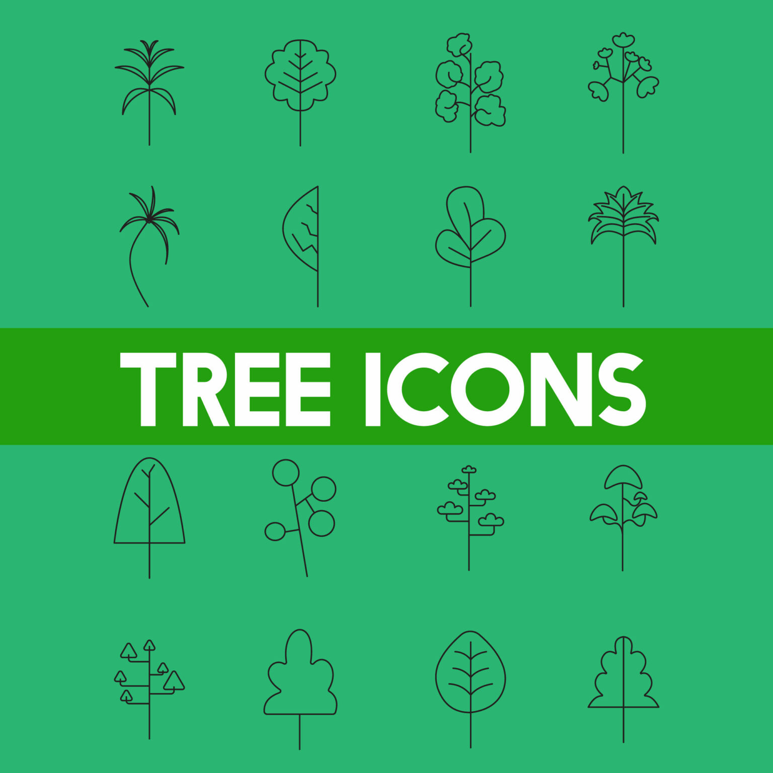 flat trees icons vector pack - MasterBundles