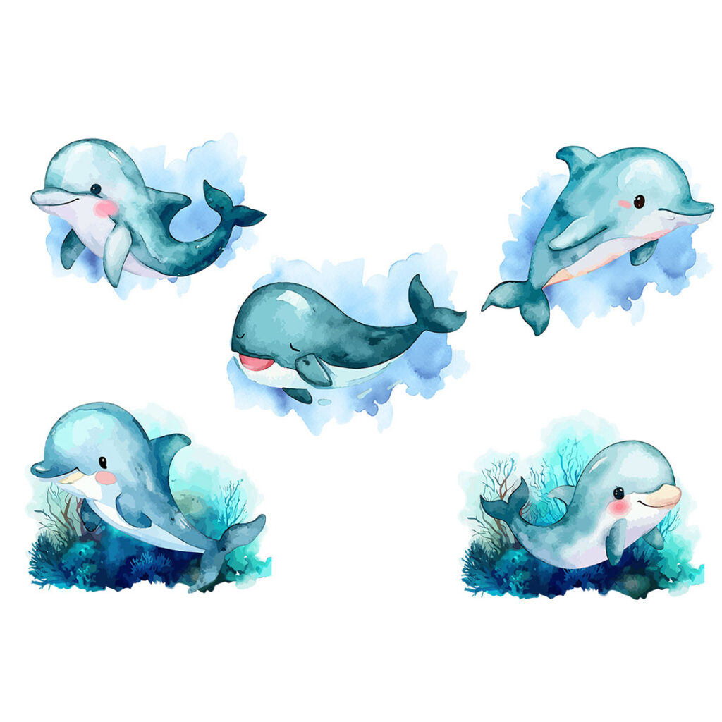 cute dolphin clipart watercolor - MasterBundles