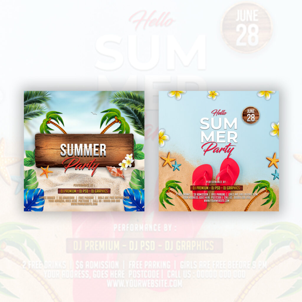 Summer Party or Event Invitation For Social Media - MasterBundles