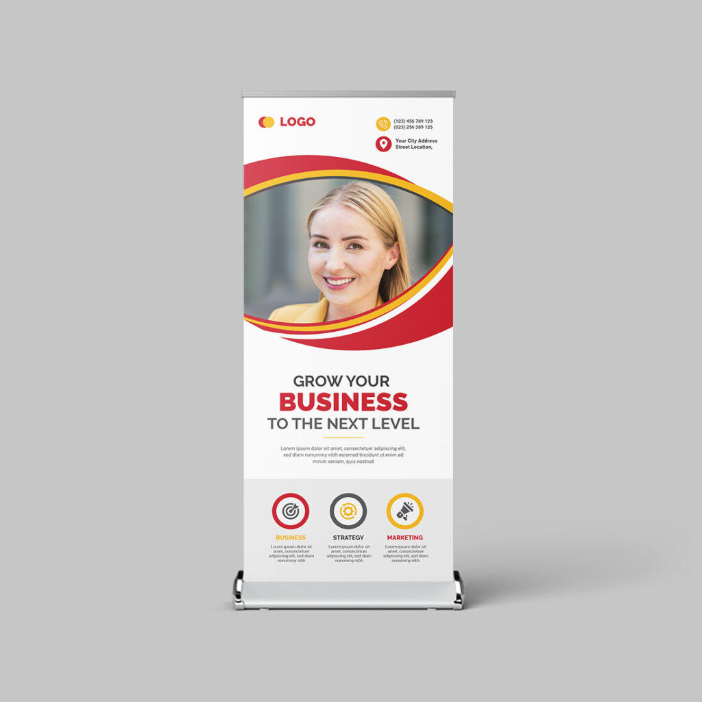 Roll up x banner standee banner template with creative shapes three ...