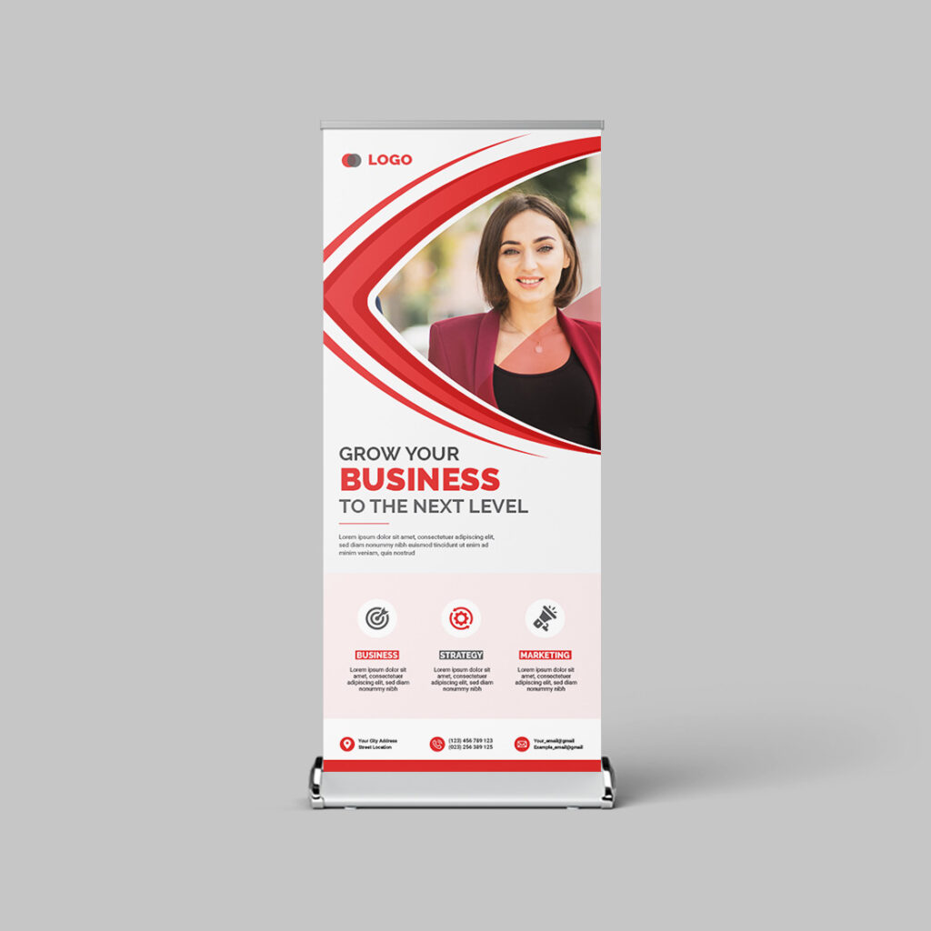 Roll up x banner standee banner template with creative shapes three ...