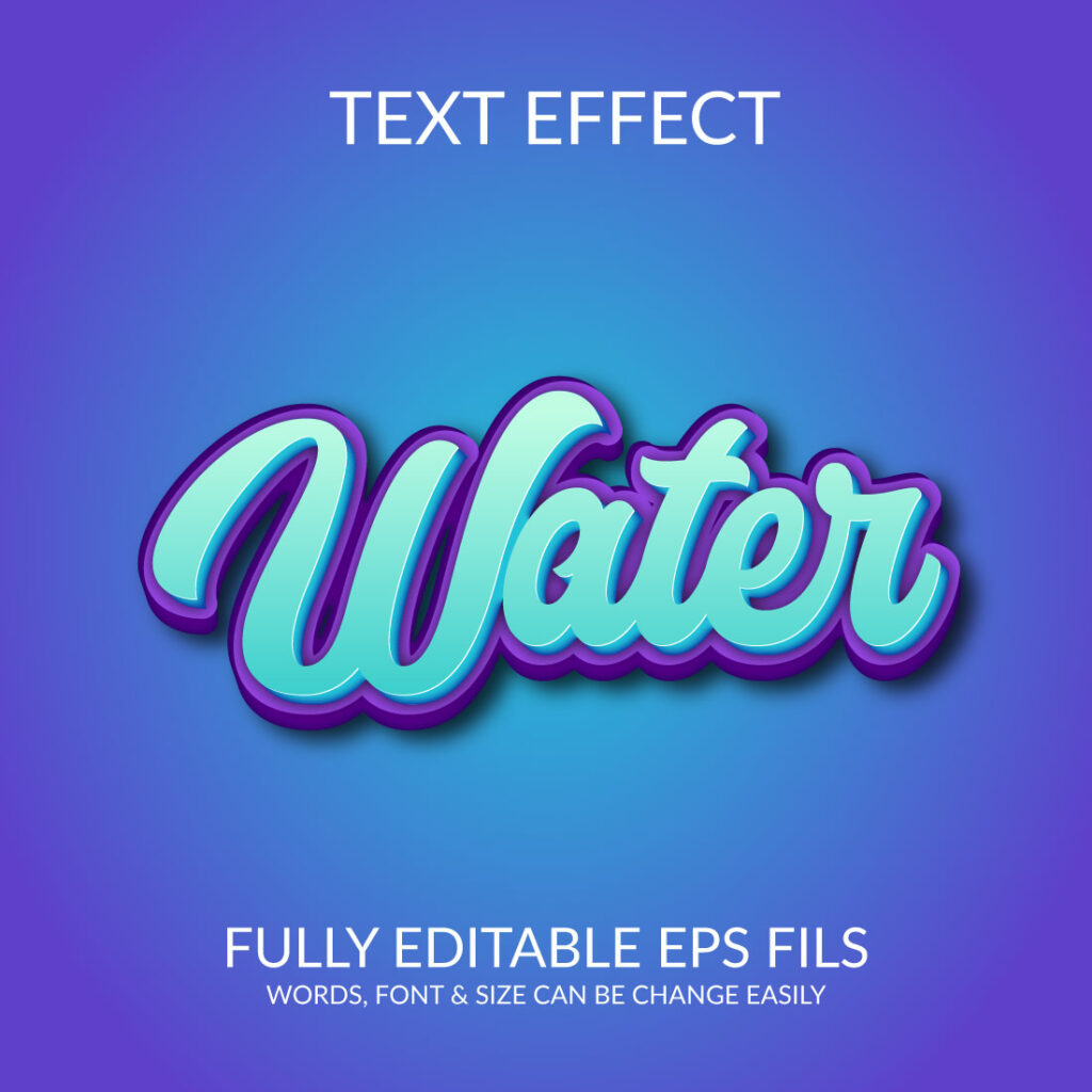 Water Editable Vector Eps 3d Text Effect Template Design - MasterBundles